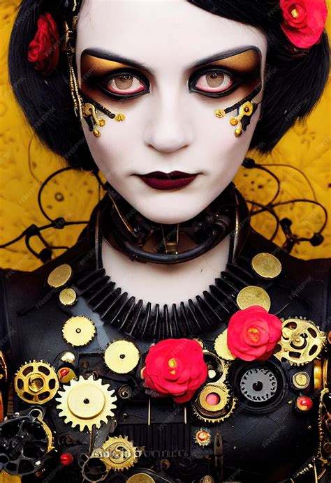 Premium Photo Portrait Of A Victorian Steampunk Robot With Beautiful Makeup Artistic Abstract
