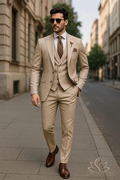 Beige Suit For Men Modern Street Style Champagne Colour Suit For Men Beige Coat For Men 3