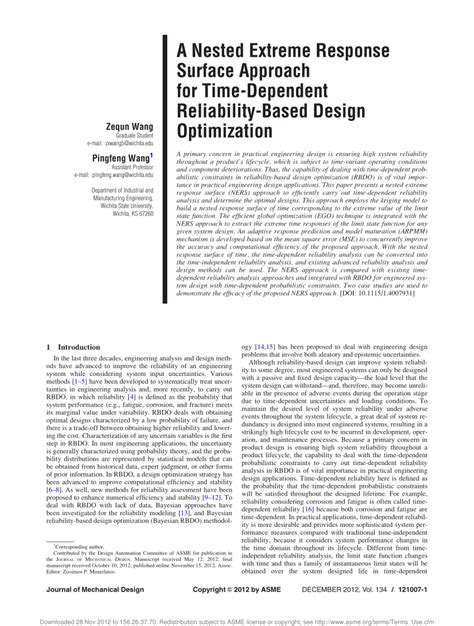 Pdf A Nested Extreme Response Surface Approach For Time Dependent Reliability Based Design