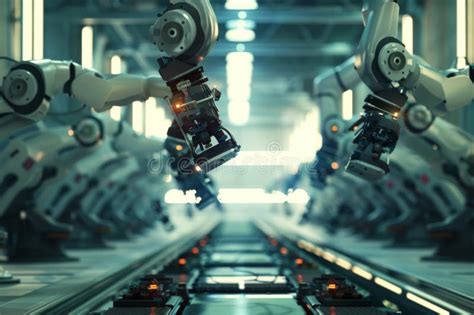Advanced Robotics Assembly Line In A High Tech Factory Environment