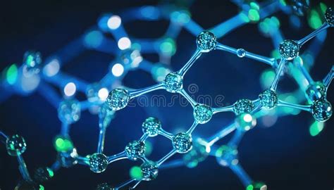 Exploring The Intricate Structure Of A Molecular Network With Vivid Blue And Green Colors Stock