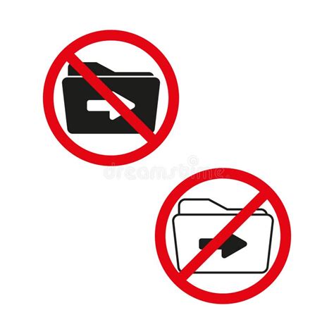 Black Folder Icon File Storage Symbol Red Prohibition Circle Vector Graphic Stock Vector