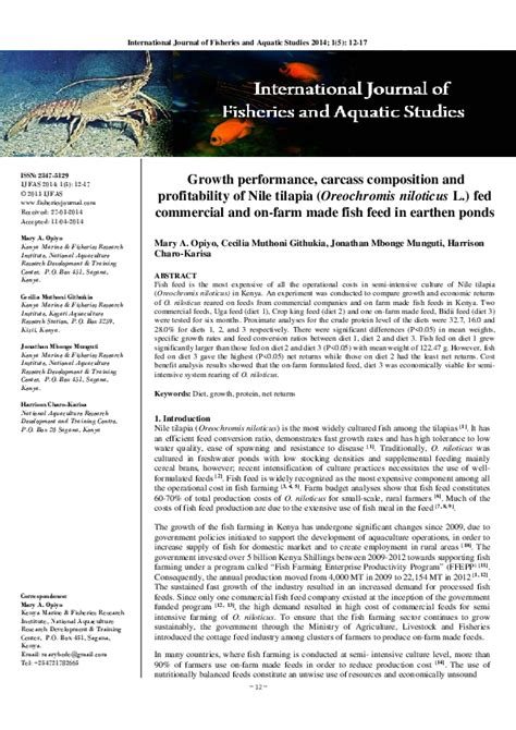 Pdf Growth Performance Carcass Composition And Profitability Of Nile Tilapia Oreochromis