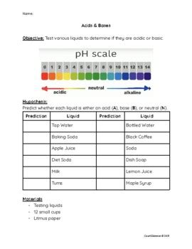 Lab Activity Acids Bases By CourtSScience Teachers Pay Teachers