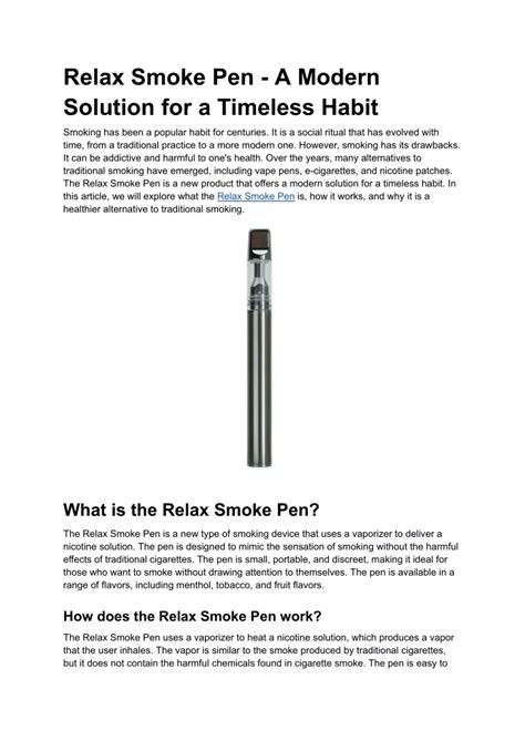 Ppt Relax Smoke Pen A Modern Solution For A Timeless Habit
