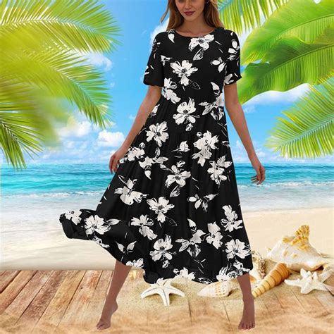 Hombom Long Dresses For Women Black Spring Crew Neck A Line Holiday
