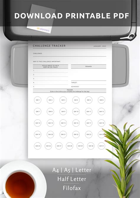 Download Printable Monthly Challenge Tracker Template PDF