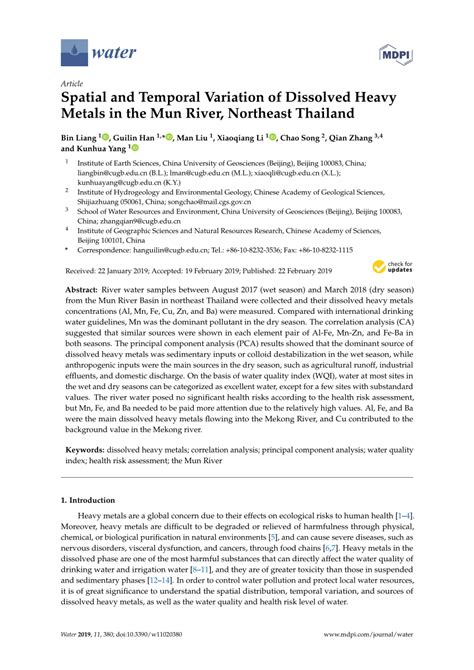 Pdf Spatial And Temporal Variation Of Dissolved Heavy Metals In The Mun River Northeast Thailand
