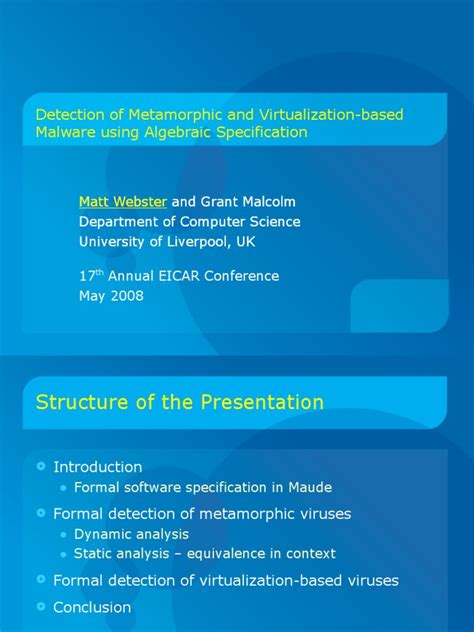 Pdf Detection Of Metamorphic And Virtualization Based Malware Using Algebraic Specification