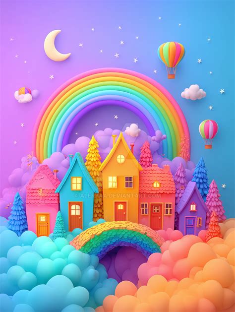 Rainbow Village In The Clouds By Aleryaa On Deviantart