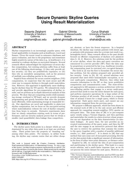 Dynamic Skyline Queries On Encrypted Data Using Result Materialization Deepai