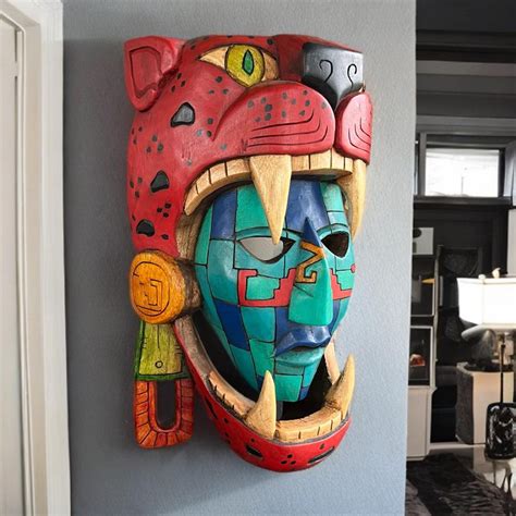Man Jaguar Mayan Mask Handmade 3d Sculptures Mexican Art Aztec Culture Etsy