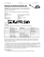 Behavior Of Liquids And Solids Lab AutoRecovered Docx Honors Chemistry Name Period