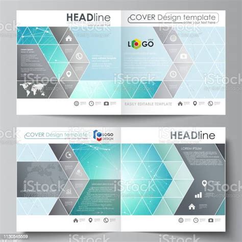 사각형 디자인 Bi에 대 한 두 개의 표지 서식 파일의 편집 가능한 레이아웃의 벡터 일러스트 레이 션 소책자 전단지 잡지 브로셔 접어 미래의 첨단 기술 배경 발굴 데이터