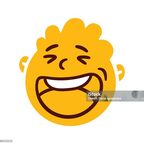 행복한 감정과 둥근 추상적 인 얼굴 행복한 미소 이모티콘 아바타 유쾌한 남자의 초상화 플랫 디자인 벡터 일러스트레이션 Brand Name Online Messaging