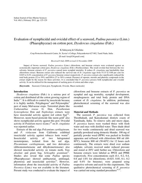 Pdf Evaluation Of Nymphicidal And Ovicidal Effect Of Seaweed Padina Pavonica Linn