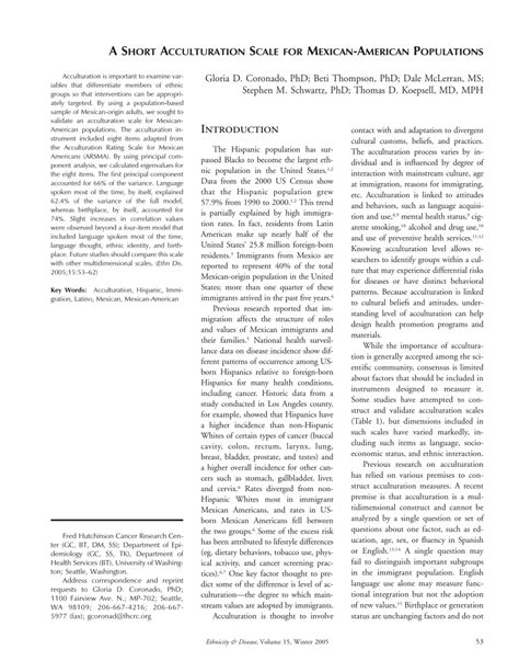 Pdf A Short Acculturation Scale For Mexican American Populations