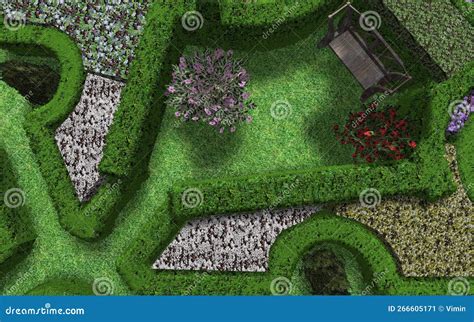 3d Image Of Landscape Design Of A Personal Plot Clipped Hedge Garden With Green Cabinets Stock