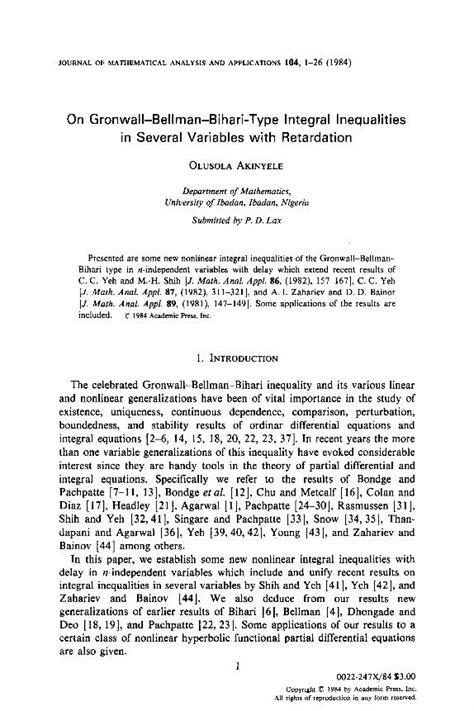 Pdf On Gronwall Bellman Bihari Type Integral On Gronwall Bellman Bihari Type Integral