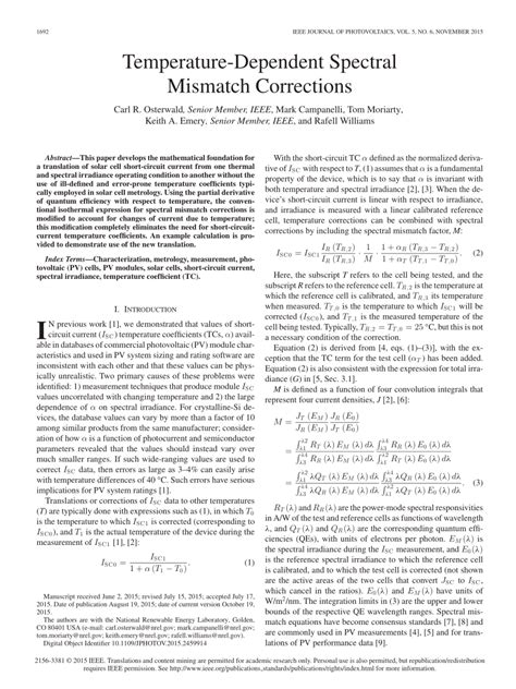Pdf Temperature Dependent Spectral Mismatch Corrections