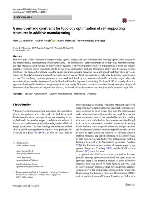 Pdf A New Overhang Constraint For Topology Optimization Of Self Supporting Structures In