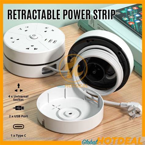 Retractable Extension Universal Socket Rotary Extension TYPE C USB Cable Reel Portable
