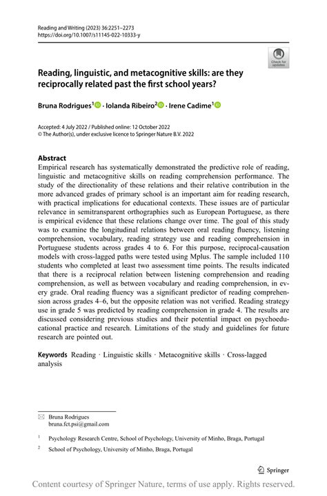 Reading Linguistic And Metacognitive Skills Are They Reciprocally