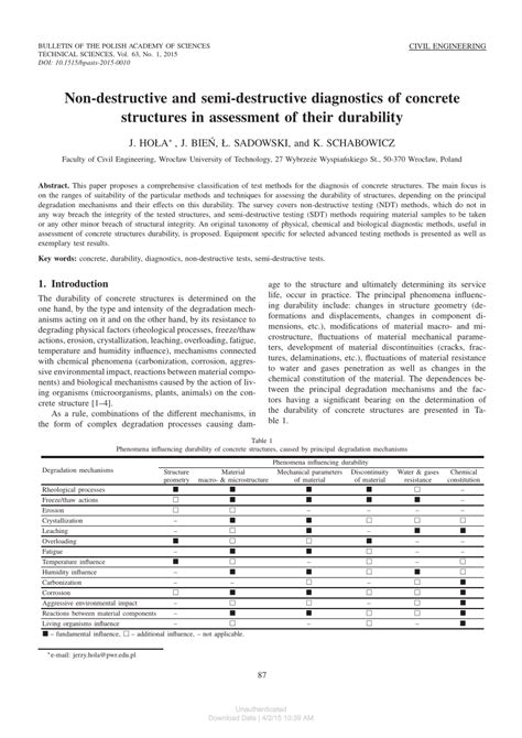 Pdf Non Destructive And Semi Destructive Diagnostics Of Concrete Structures In Assessment Of