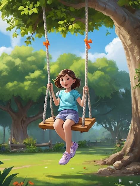 Premium Photo A Girl Is Swinging On A Swing Under A Tree