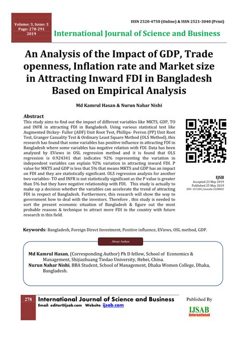 Pdf An Analysis Of The Impact Of Gdp Trade Openness Inflation Rate