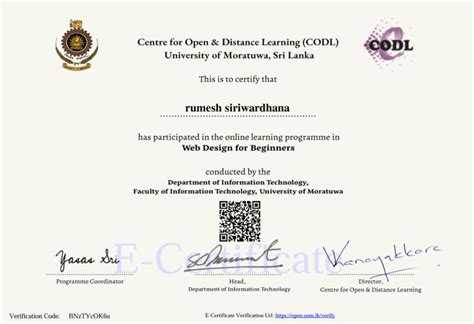 rumesh siriwardhana on linkedin obtained a certificate in web development from the university