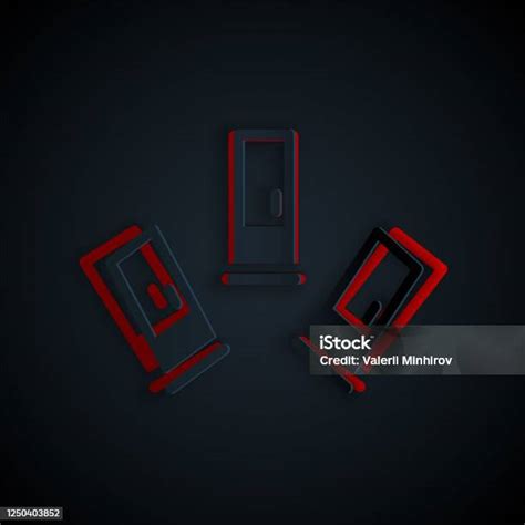 검은색 배경에 격리된 카트리지 아이콘을 용지 잘라냅니다 산탄총 사냥 총기 카트리지 사냥 소총 총알 아이콘 종이 아트 스타일 벡터 3차원 형태에 대한 스톡 벡터 아트 및 기타