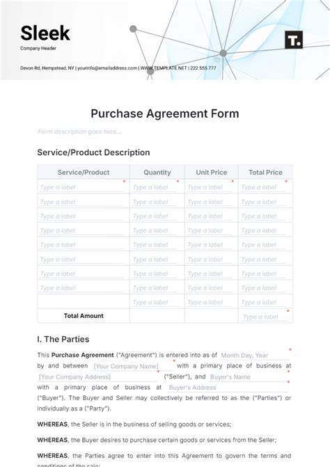 Free Purchase Agreement Templates Editable And Printable
