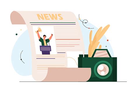 뉴스 기사 개념입니다 종이 시트 근처의 카메라 정보 및 지식 매스 미디어와 저널리즘 저널 및 관보 프레젠테이션 만화 벡터