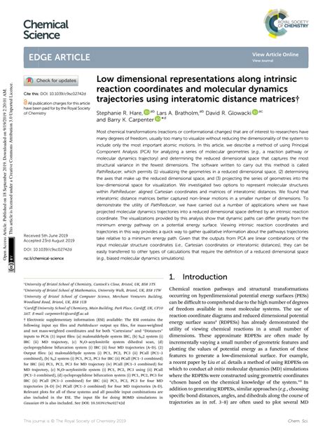 Pdf Low Dimensional Representations Along Intrinsic Reaction