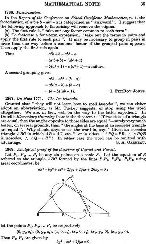 1868 Analytical Proof Of The Theorems Of Carnot And Pascal The Mathematical Gazette