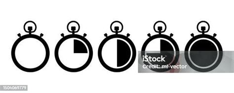 타이머 아이콘 세트입니다 스톱 워치 시계 시간 카운트다운 다른 시간을 가진 아이콘의 집합입니다 크로노 미터 타이머 사인 웹 디자인을 위한 스톱워치 벡터 아이콘의 평면 그림
