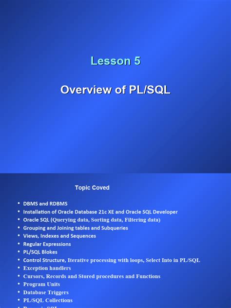 Lesson 5 Pdf Plsql Sql
