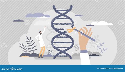 Biology As Gene Manipulation And Dna Engineering Science Tiny Person Concept Cartoon Vector