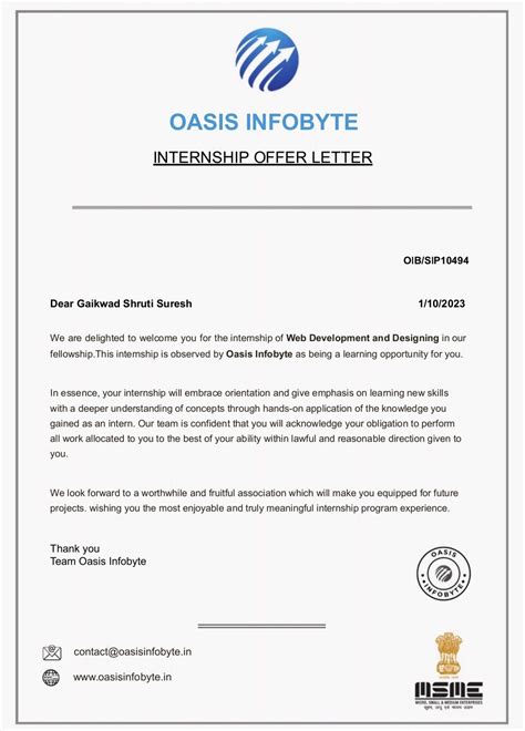 Shruti Gaikwad On Linkedin Opportunity Webdeveloper Intern Thankyou Share Oasisinfobyte