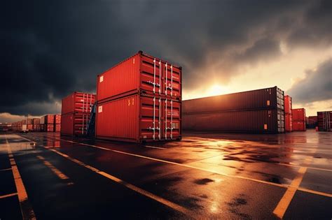 Shipping Container Terminal Operations Premium Ai Generated Image