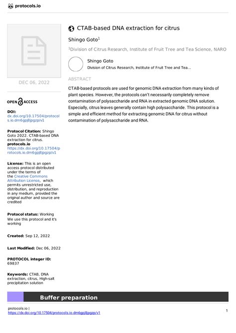 Pdf Ctab Based Dna Extraction For Citrus V1