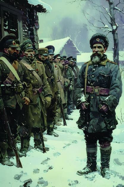 Russian Soldiers In Winter Uniform During World War I Premium Ai