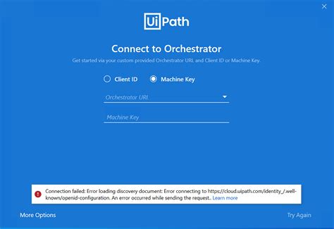 Connection Failed Error Loading Discovery Document Error Connecting To Cloud Uipath
