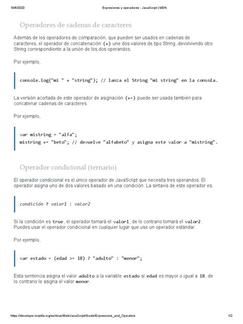 Expresiones Y Operadores 2 Javascript Mdn Pdf