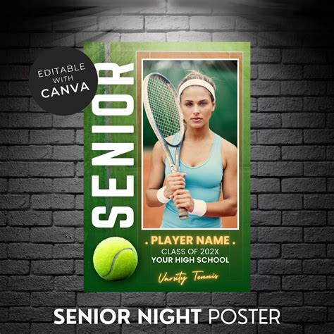 Tennis Senior Night Poster Canva Template Tennis Player Photo Frame