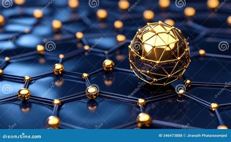 Cutting Edge Quantum Computing Visualization With Golden Sphere Stock