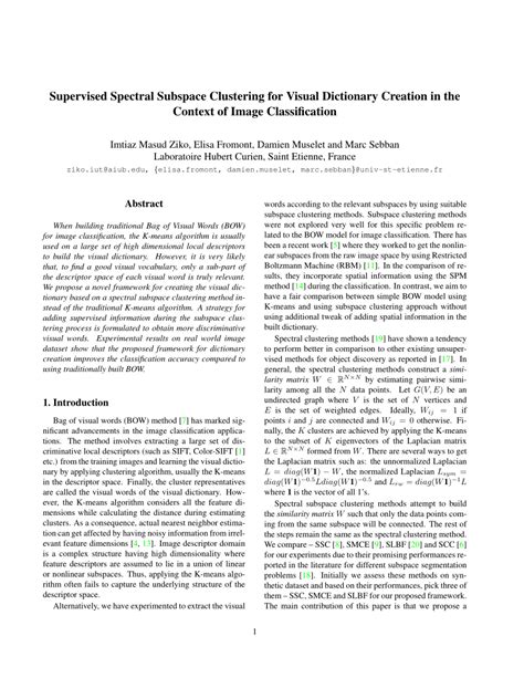 PDF Supervised Spectral Subspace Clustering For Visual Dictionary