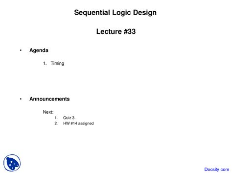 Timing Sequential Logic Design Lecture Slides Docsity