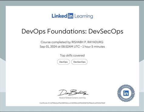 Rishabh P Rayadurg On Linkedin Devsecops Devops Cybersecurity Linkedinlearning